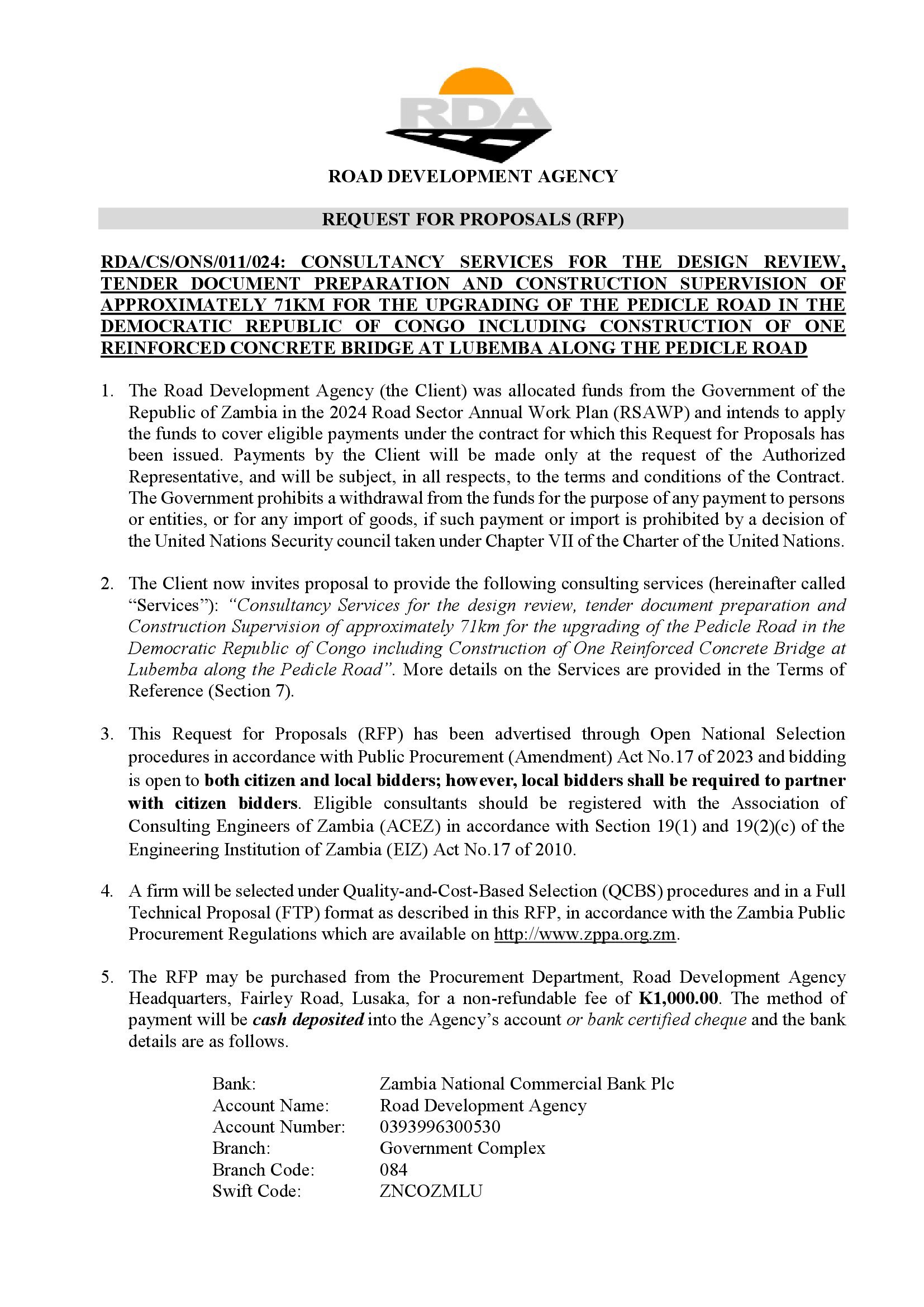 Consultancy Tenders - Road Development Agency