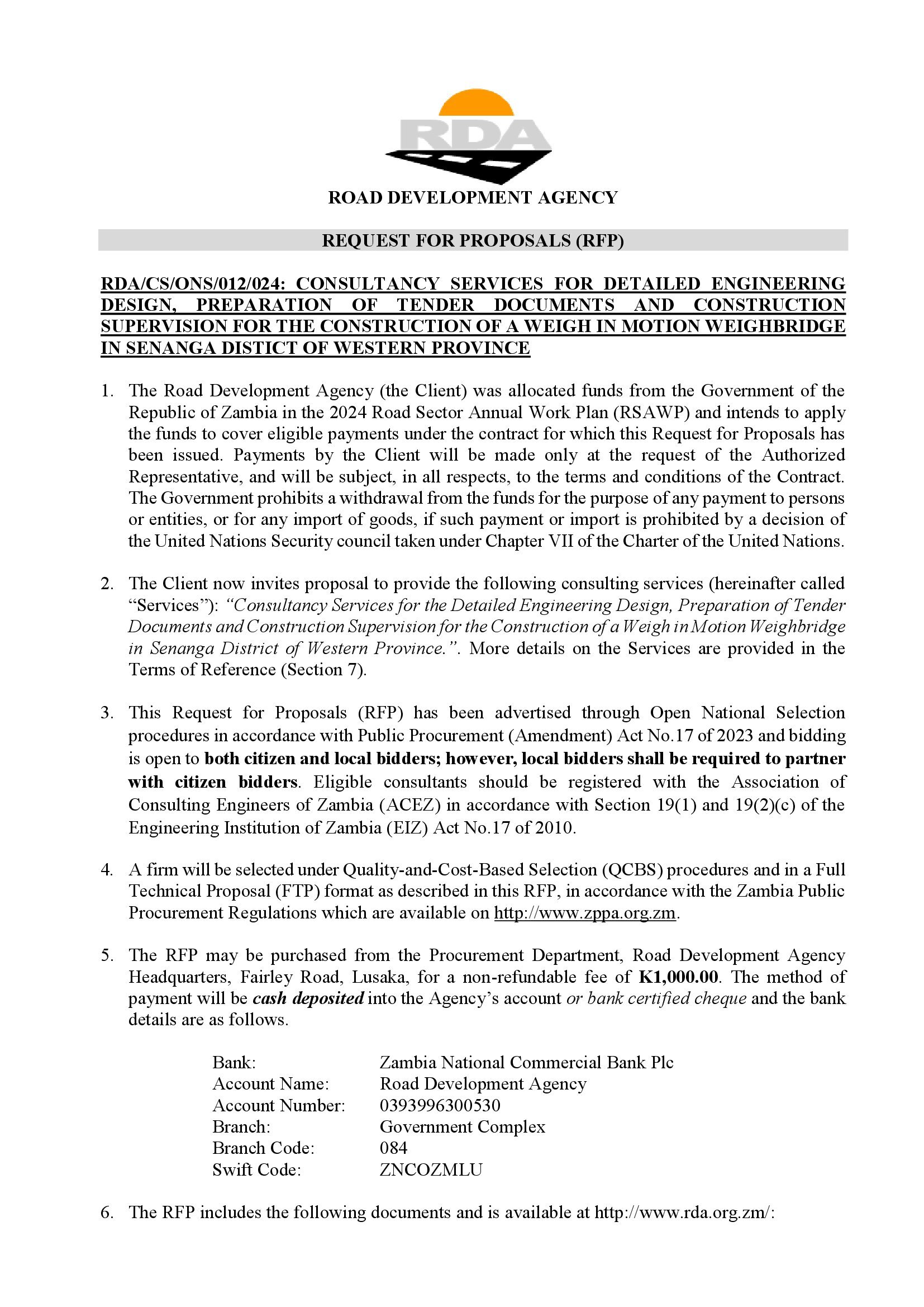 Consultancy Tenders - Road Development Agency